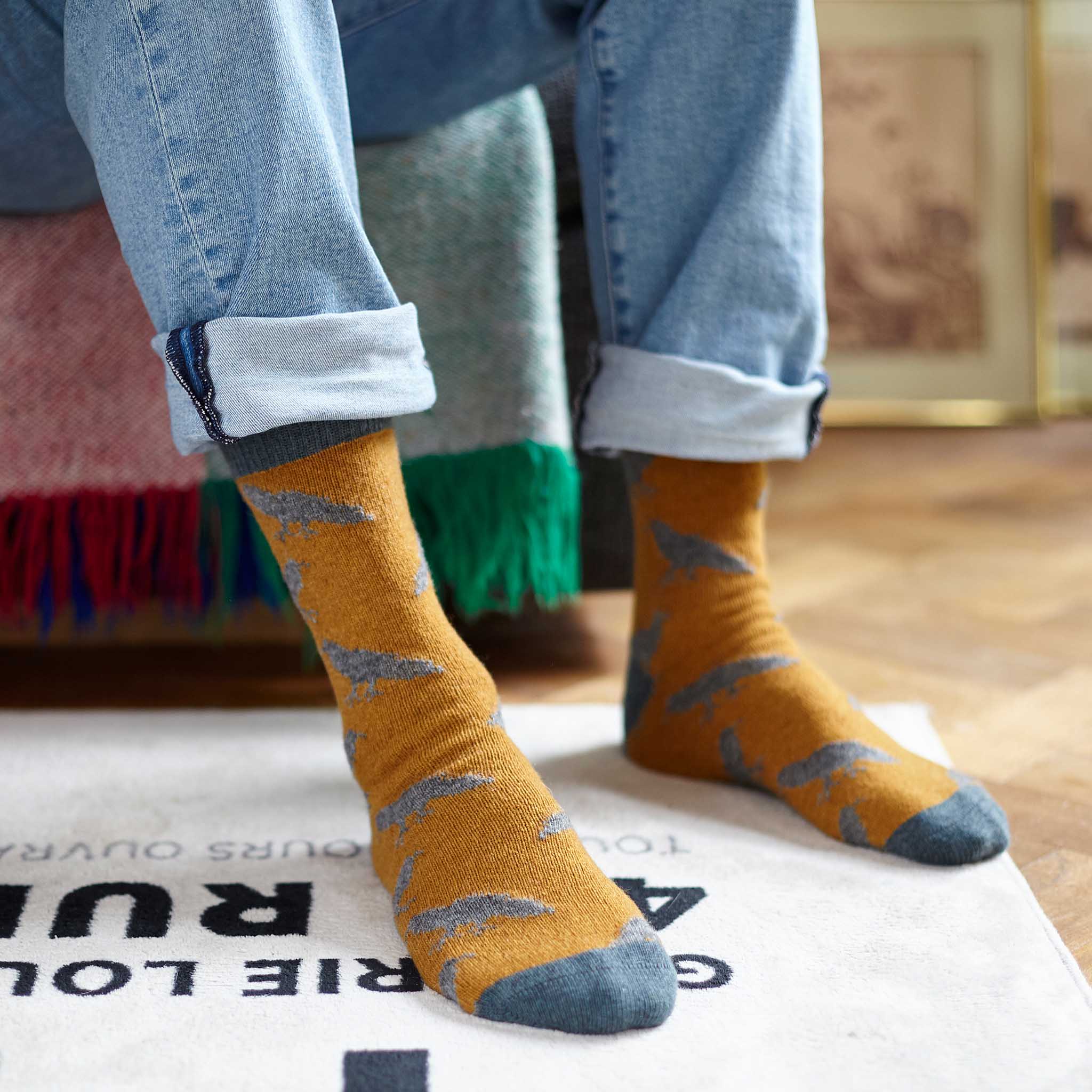 Men's Mustard Crow Lambswool Ankle Socks – Catherine Tough
