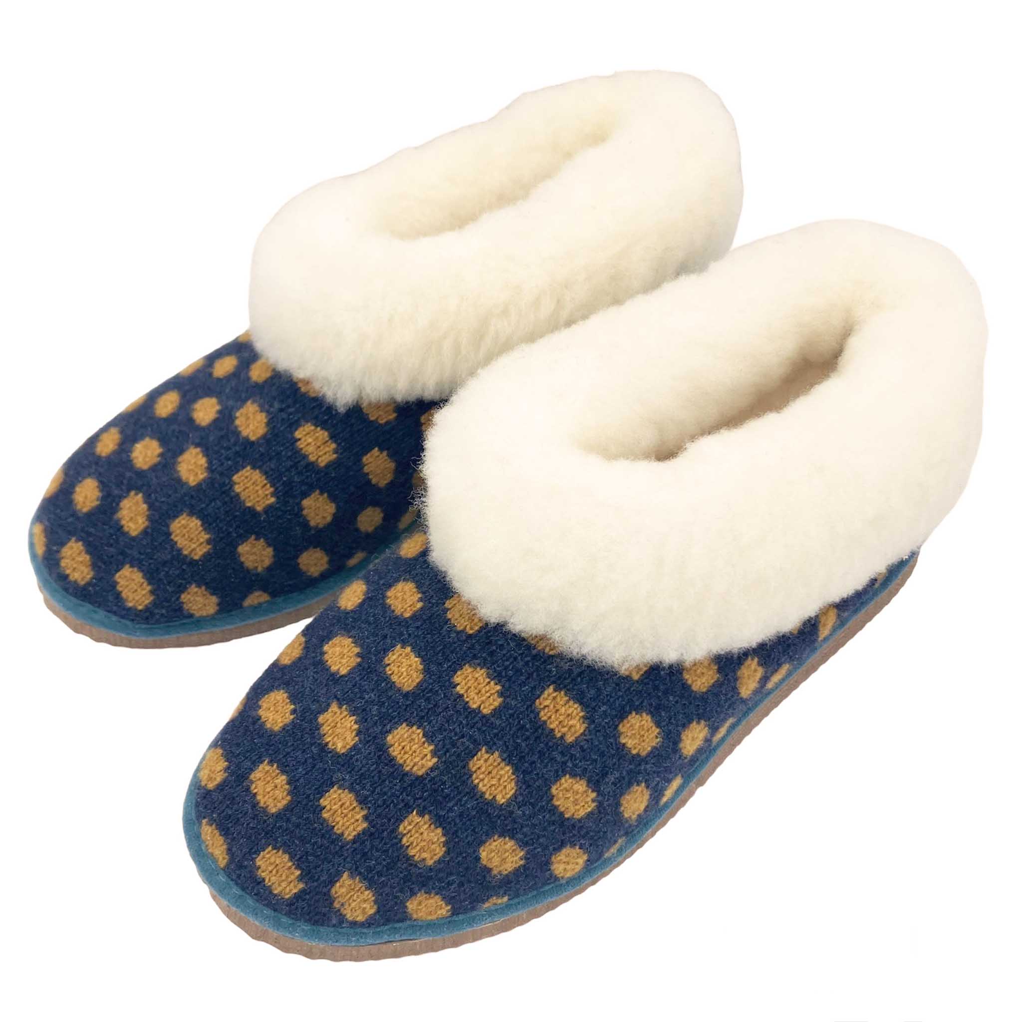 Navy Spot Lambswool & Sheepskin Boot Slippers – Catherine Tough