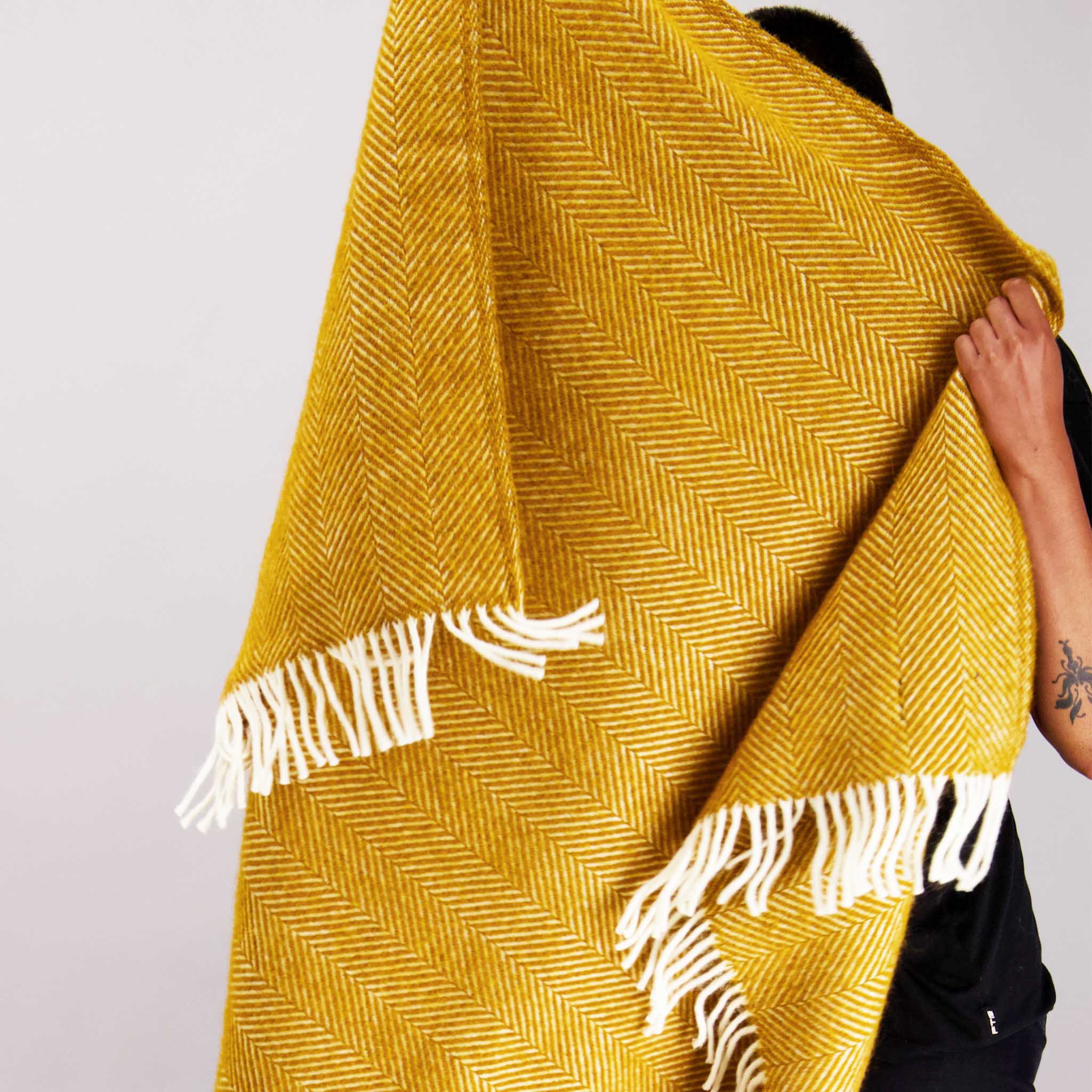 Mustard Herringbone Wool Throw – Catherine Tough